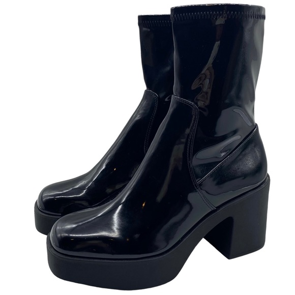 Aldo | Shoes | Aldo Boot Upstep Black Patent Vegan Leather Platform ...
